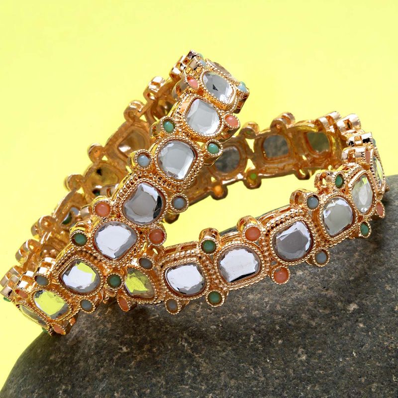 Buy Karatcart (Set Of 2) Antique Rose Gold Plated Mirror Work Kundan ...