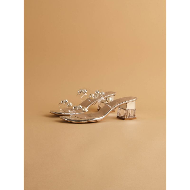 Buy Eridani Transparent And Embellished Silver Jenna Heels Online