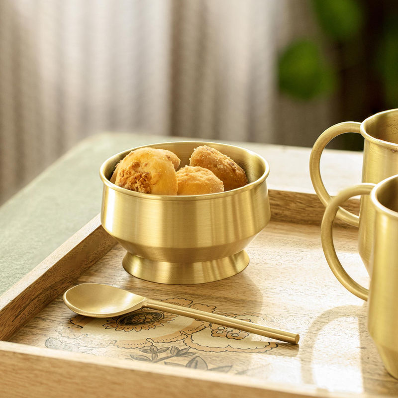 Buy Ellementry Oro brass dessert bowl with spoon Online