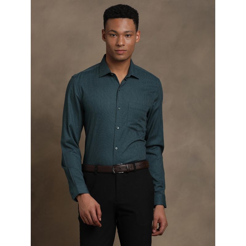 Buy Turtle Mens Cotton Slim Fit Stripes Green Formal Shirt Online
