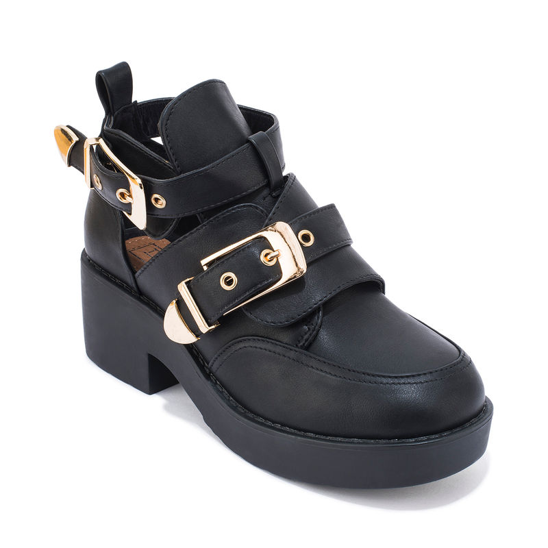 Truffle Collection Black Synthetic Chunky Cut Out Anke Boots: Buy Truffle Collection Black ...