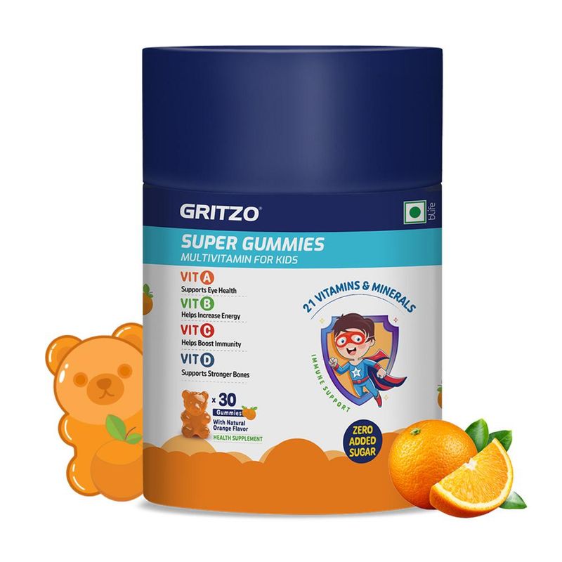 Buy Gritzo Super Gummies, Multivitamin For Kids-Natural Orange Flavour ...