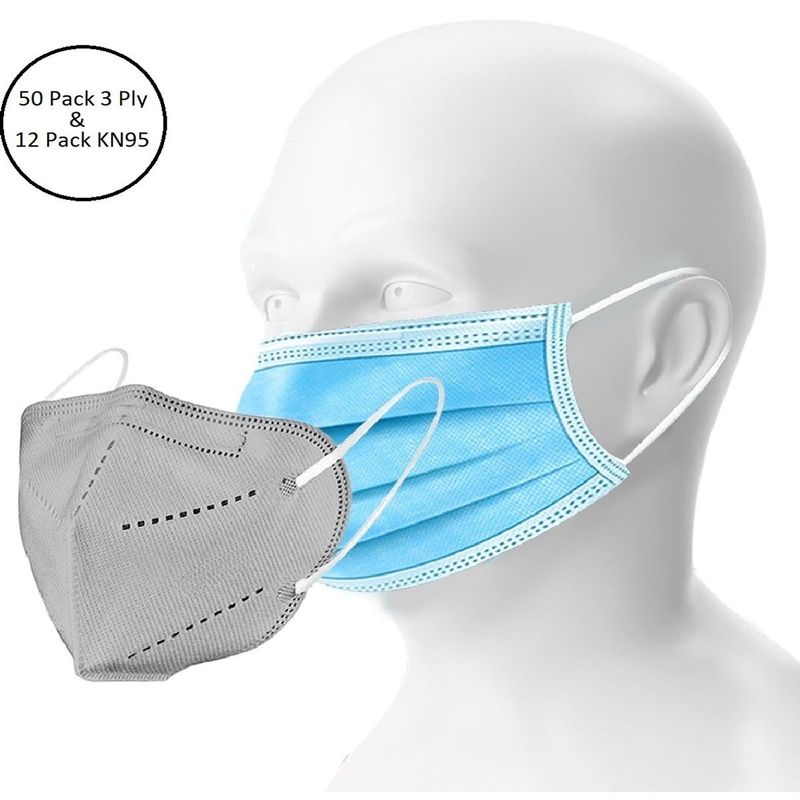 OOMPH Unisex Double Mask Set Of 50 Disposable & 12 KN95 / N95 Masks ...