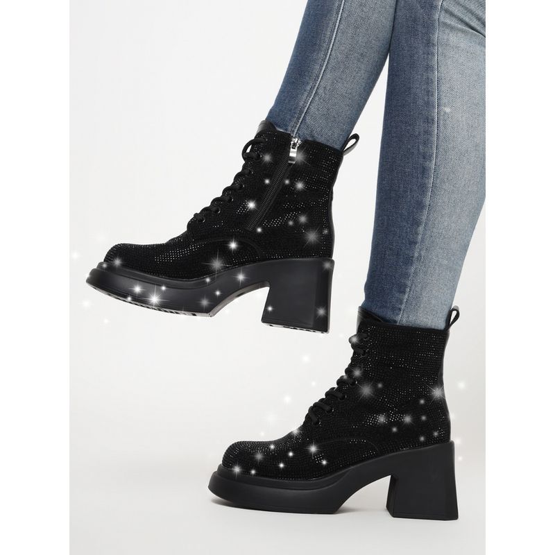 Buy Truffle Collection Black Embellished Boots Online