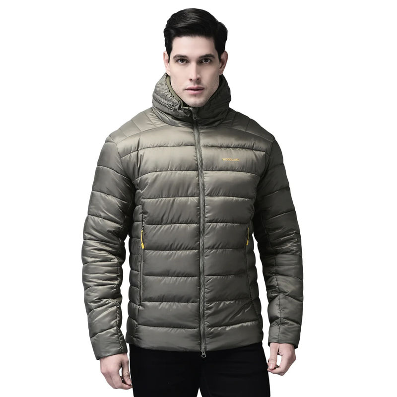 Buy WOODLAND Men Olive Solid Puffer Jacket Online