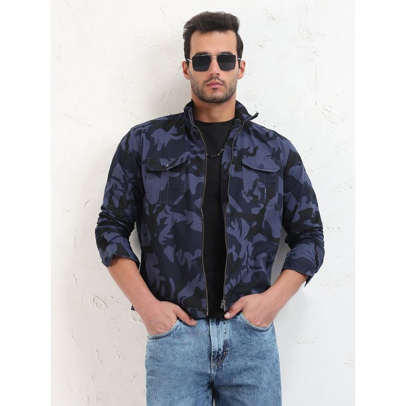 Buy SHOWOFF Men Navy Blue Camouflage Slim Fit Shacket Online