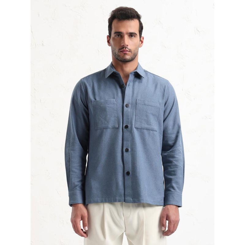 Buy SHOWOFF Men Blue Solid Slim Fit Shacket Online