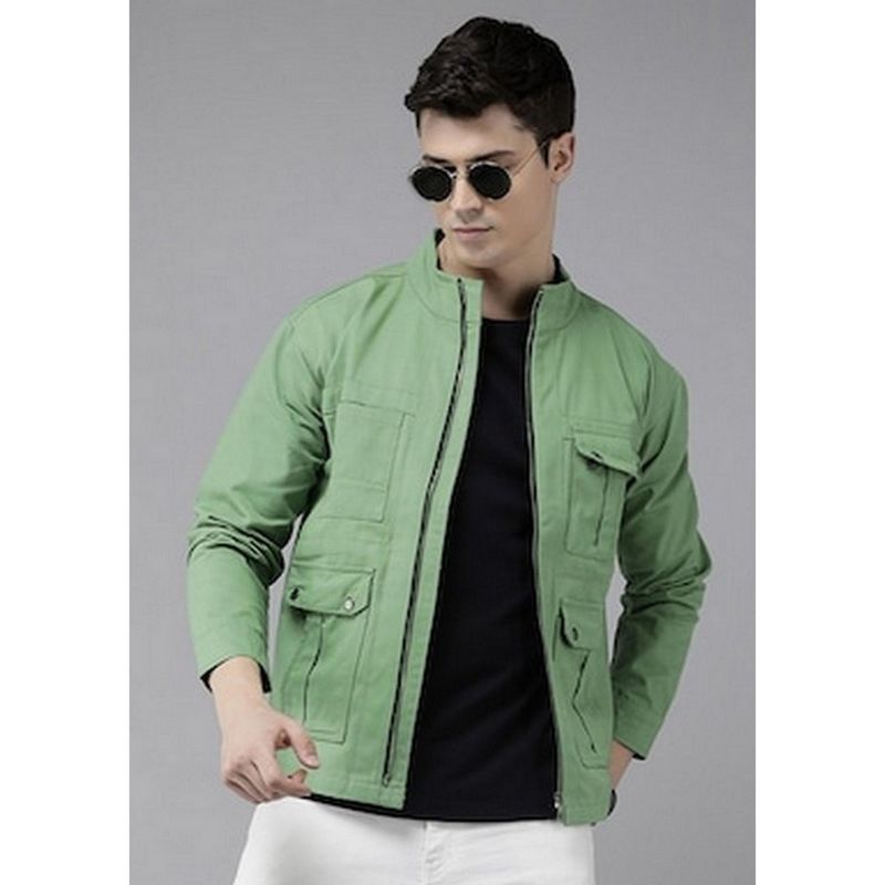 Buy Voxati Men Green High Neck Denim Jacket Online