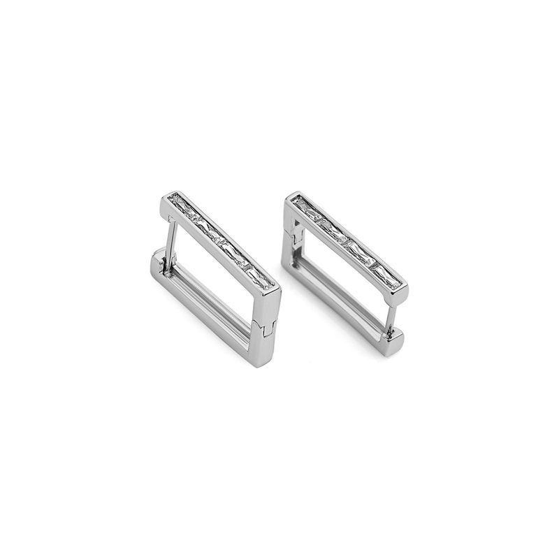 Buy Kazo Silver Rectangular Embellished Mini Hoops Online
