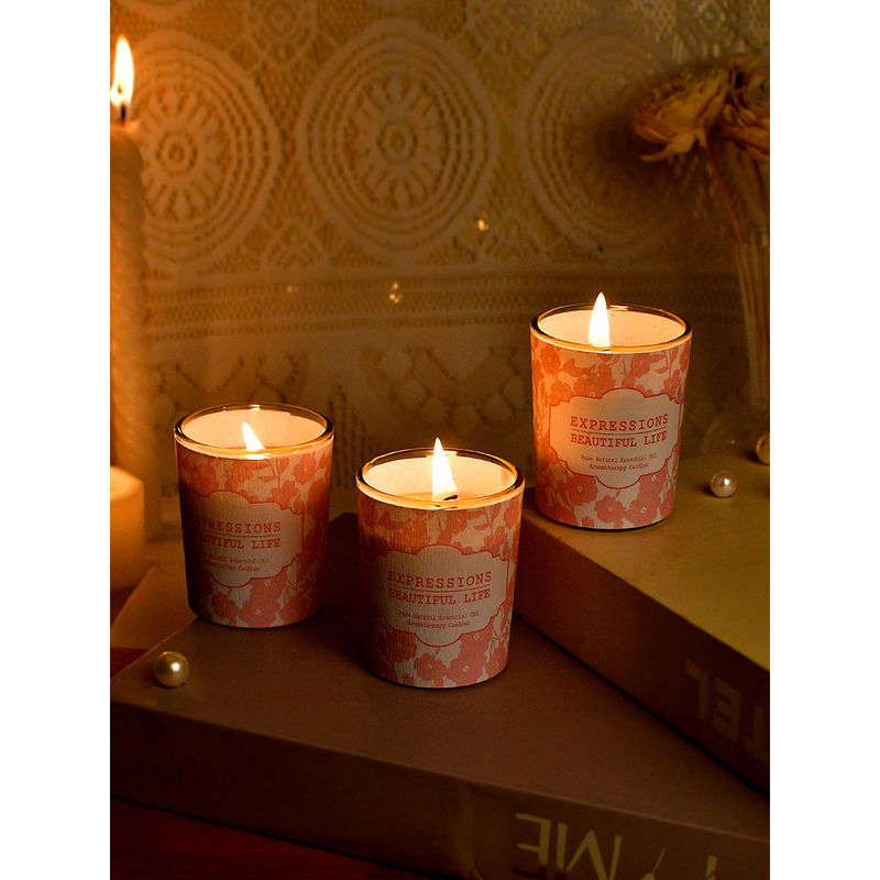 Buy Tayhaa Set Of 3 Aroma Fusion Illuminated Candle Pink Online