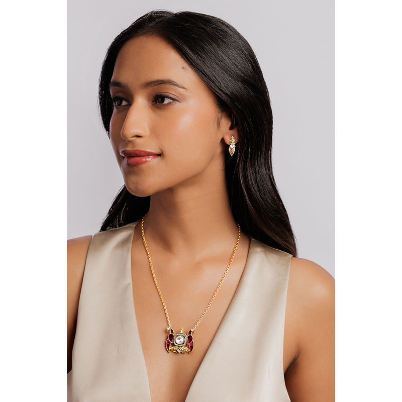 Buy Curio Cottage Pink Parrot Kundan Stone Jewellery Set Online