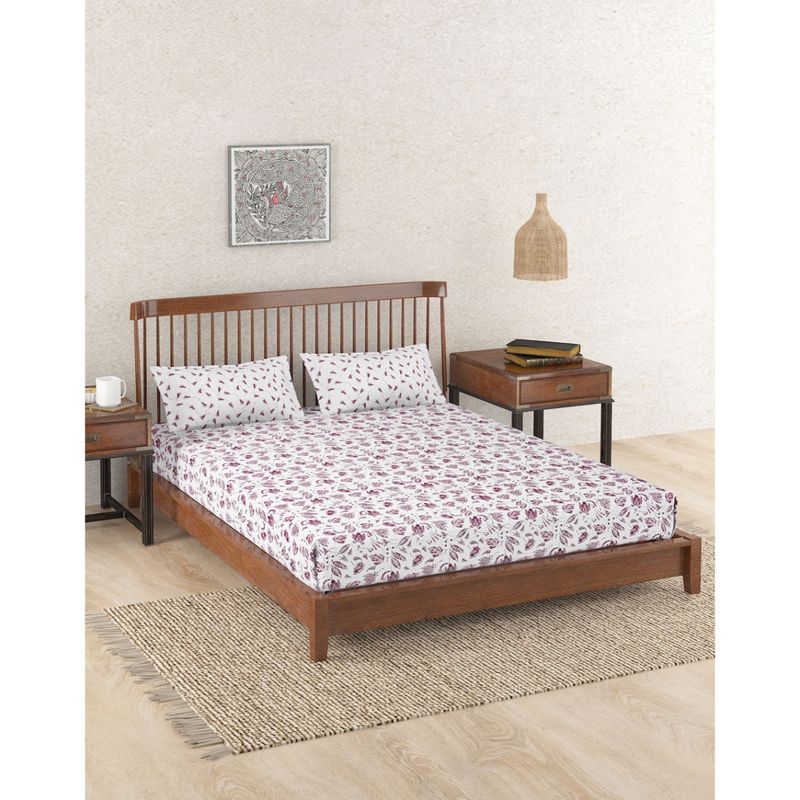Buy Fabindia Wine Ameera Cotton Bedsheet with Pillow Covers Online