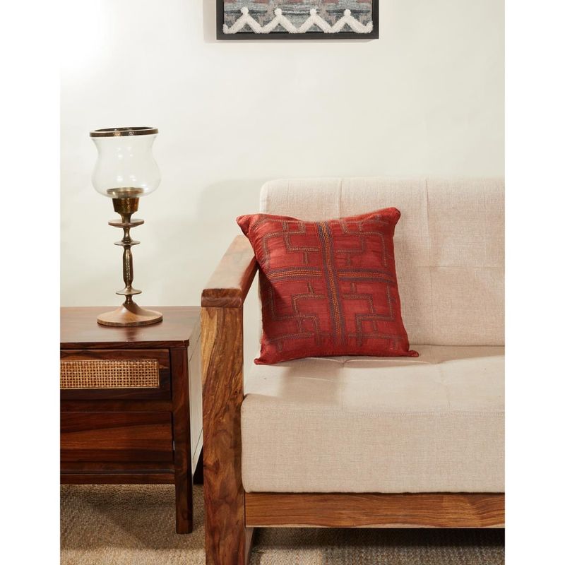 Buy Fabindia Red Pranaya Silk Cushion Cover (16x16 Inches) Online