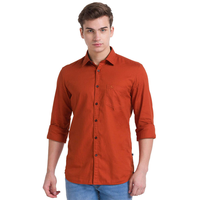 Buy Parx Men Textured Rust Shirt Online
