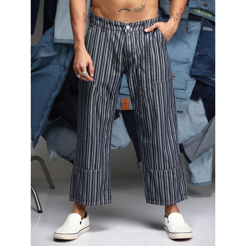 Buy Campus Sutra Mens Navy Blue Striped Baggy Utility Denim Jeans Online