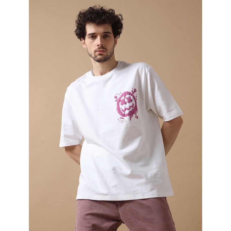 Buy VUDU White Graffiti Smiley Oversized T-Shirt Online