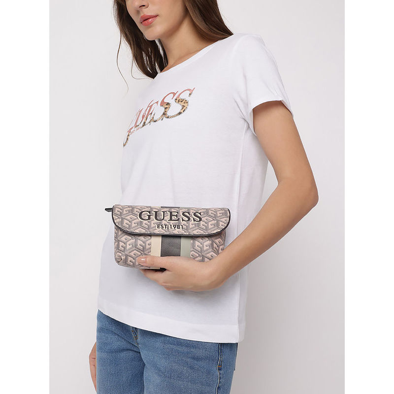 Buy Guess Beige Brand Logo Wilder Wristlet Cosmetic Pouch Online