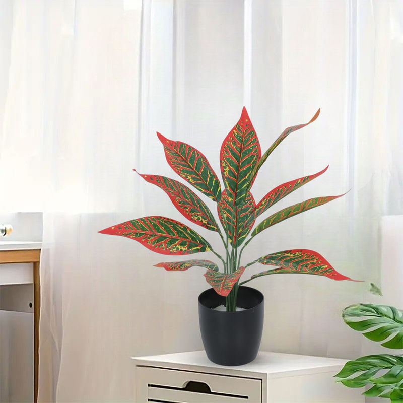 Buy Home Bloom Beautiful Artificial Red Croton Plant Mini Bush Basic ...