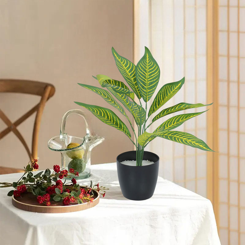 Buy Home Bloom Beautiful Artificial Yellow Croton Plant Mini Bush Basic ...