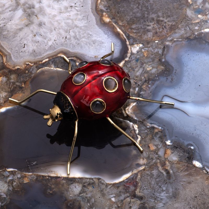 Buy Gibox Brass Metal Red Stone Studded Ladybug Figurine Table Accent ...