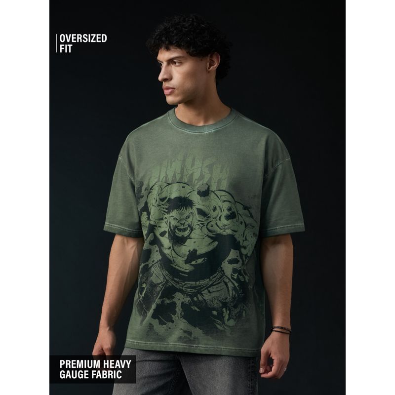 Buy The Souled Store Official Hulk: Power Smash Oversized Green T-Shirt ...