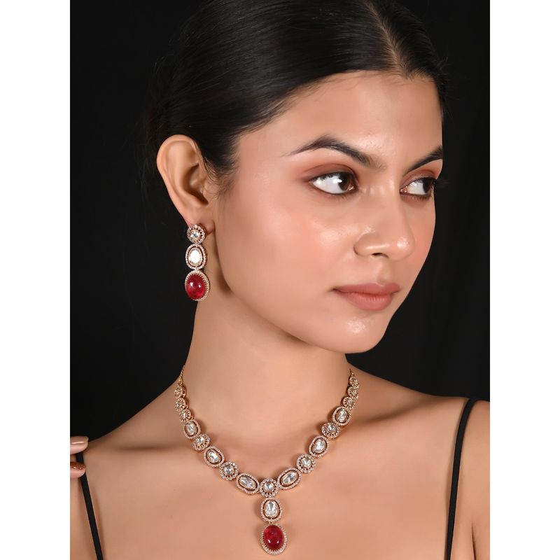 Buy Ratnavali Jewels Gold Plated Red and White Drop Cz Kundan Jewellery ...