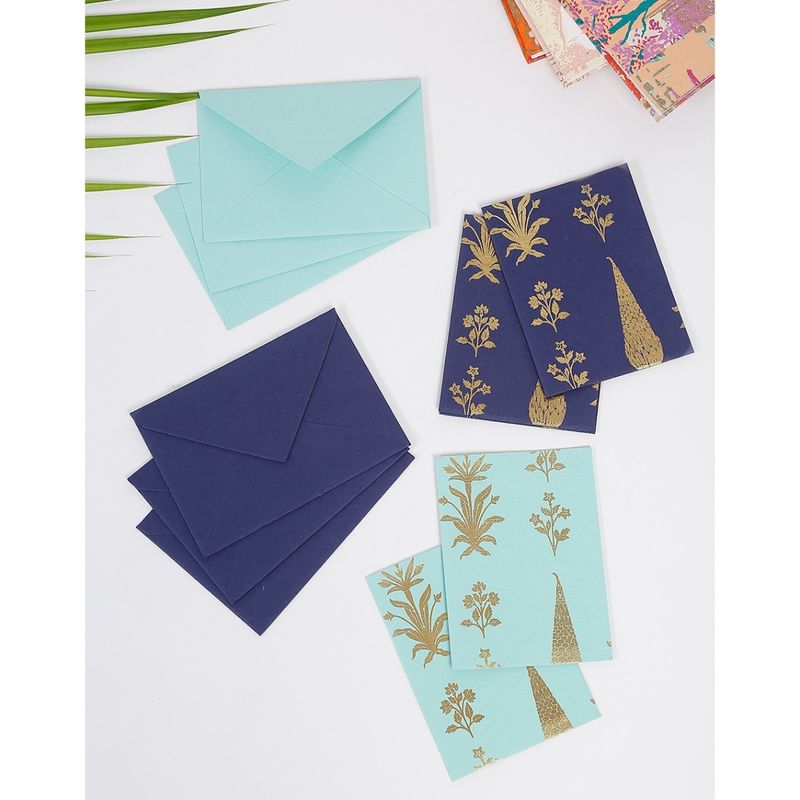 Buy Fabindia Cyanea Blue Note Card Envelopes (Pack of 6) Online