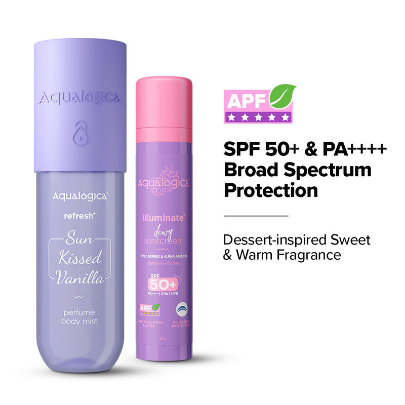 Buy Aqualogica Sunscreen & Vanilla Perfume Mist Combo Protects Skin ...