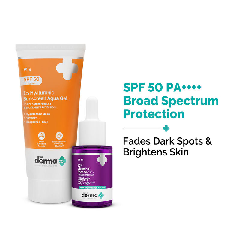 Buy The Derma Co Hyaluronic Sunscreen & Vitamin C Serum Combo SPF 50 ...