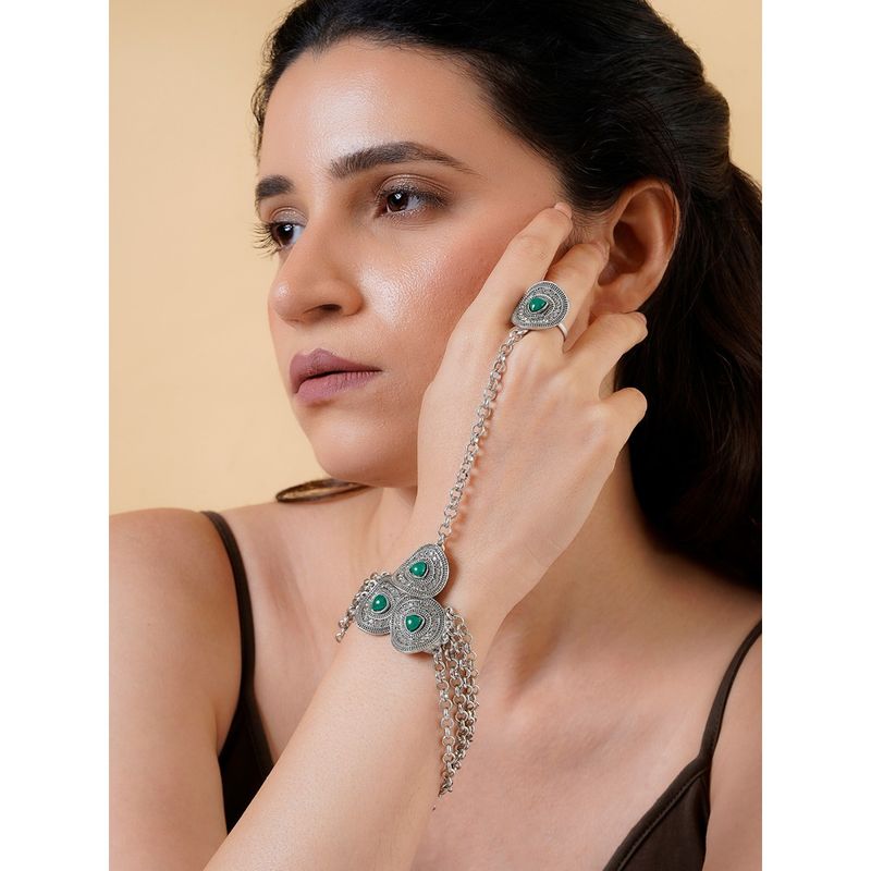 Buy Teejh Himanshi Silver Green Hathphool Online