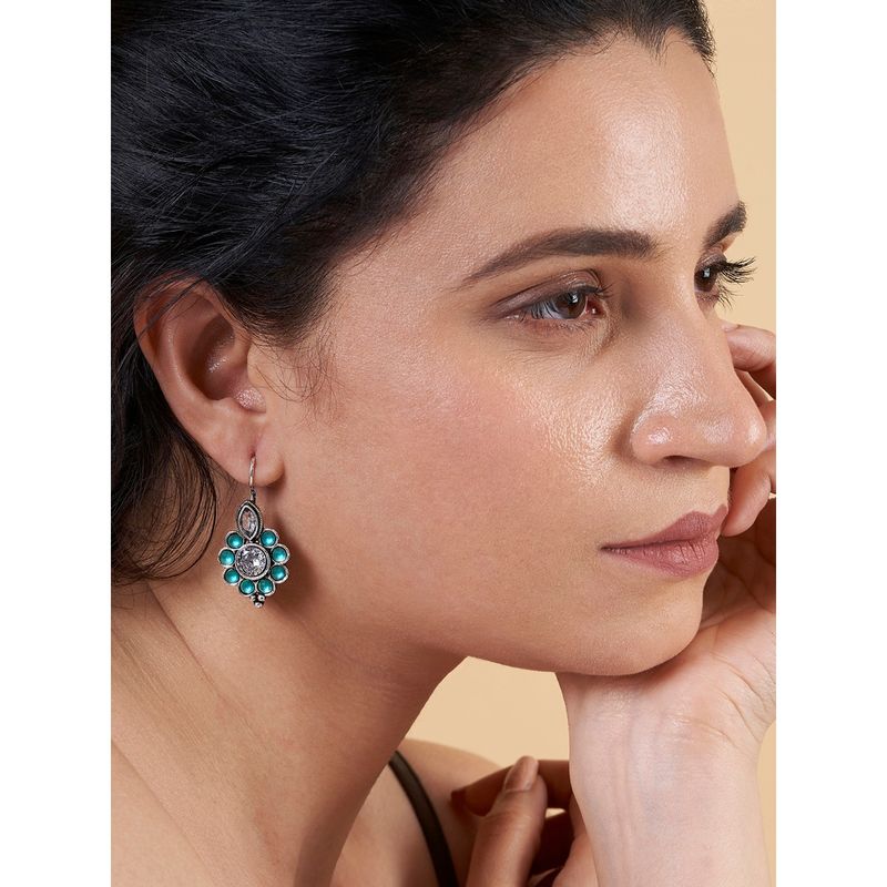 Buy Teejh Himanika Teal Silver Oxidised Earrings Online