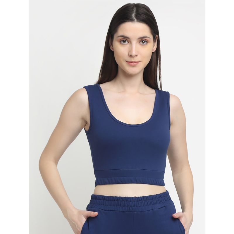 Buy EVERDION Navy Blue Terry Crop Top Online