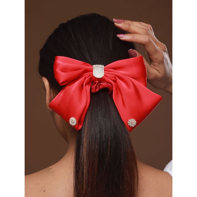 Buy Aatmana Red Cz Studded Embellished Ponytail Hair Scrunchies Online