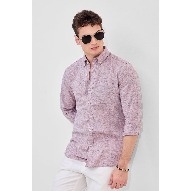 Buy Snitch Pink Self-Design Slim Fit Linen Shirt Online