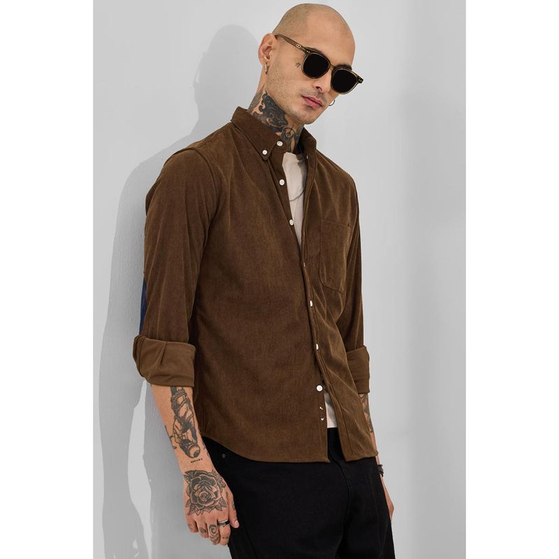 Buy Snitch Brown Solid Regular Fit Shirt Online