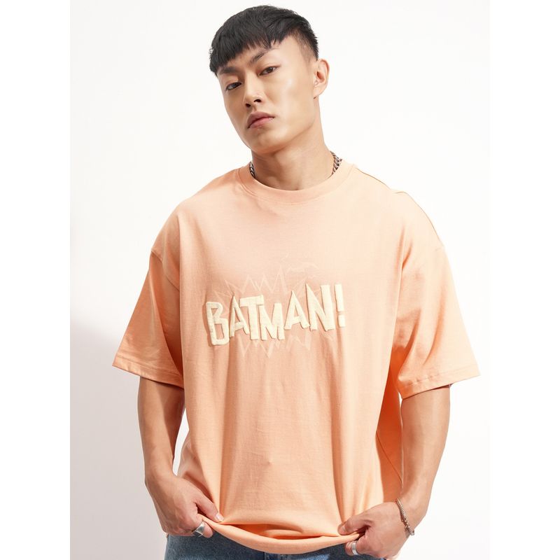 Buy HIGHLANDER Peach Batman Drop Shoulder Tshirt Online