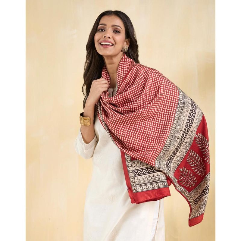 Buy Fabindia Red Silk Printed Stole Online