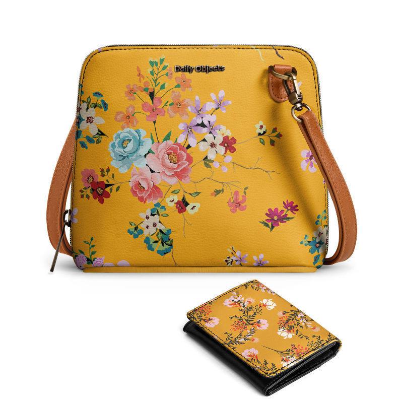 Buy DailyObjects Combo Mustard Flower Trapeze Sling Crossbody Bag ...