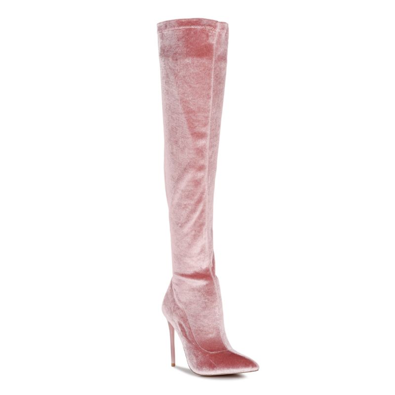 Buy London Rag Madmam Stretch High Heel Velvet Boot in Blush Online
