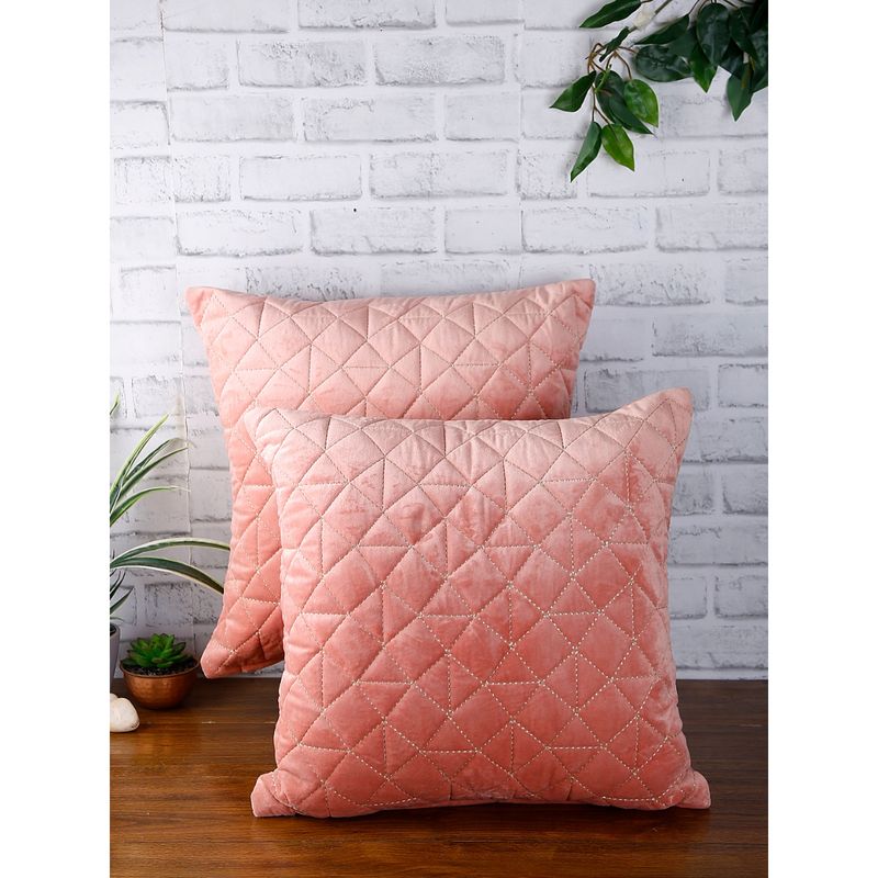 Buy eyda Super Soft Velvet Peach Color Set Of 2 Quilted Cushion Cover ...