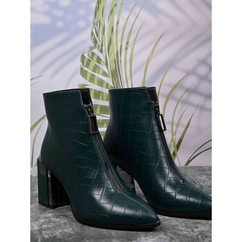 Buy Ronnie Grey Women Green Animal Print Mid-Top Boots Online