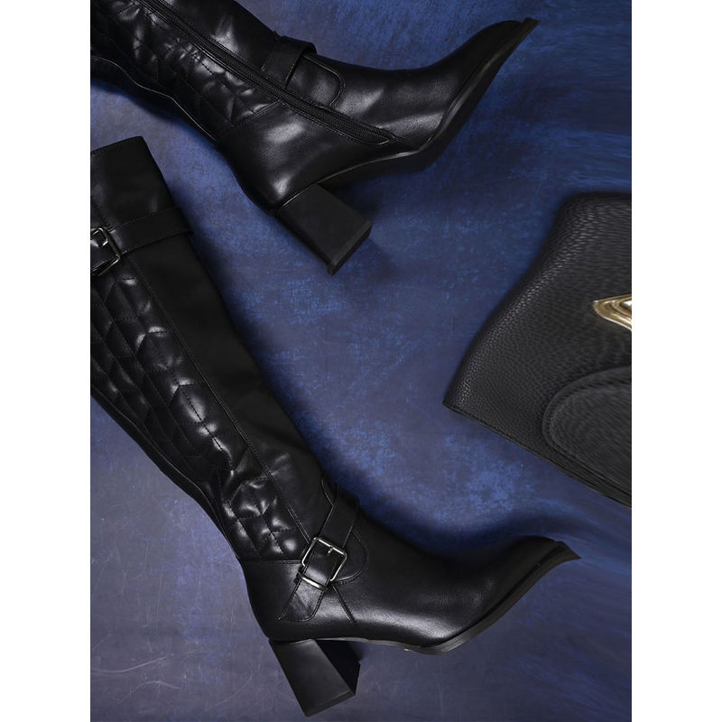 Buy Ronnie Grey Women Black Quilted High-Top Buckle Boots Online
