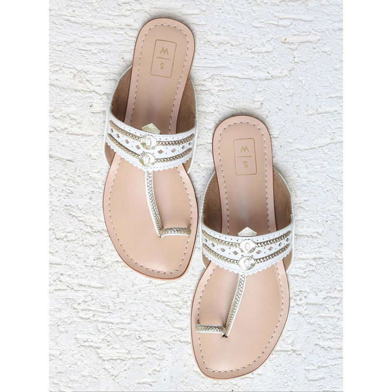 Buy Sandalwali Lexie White & Gold Kolhapuris Online