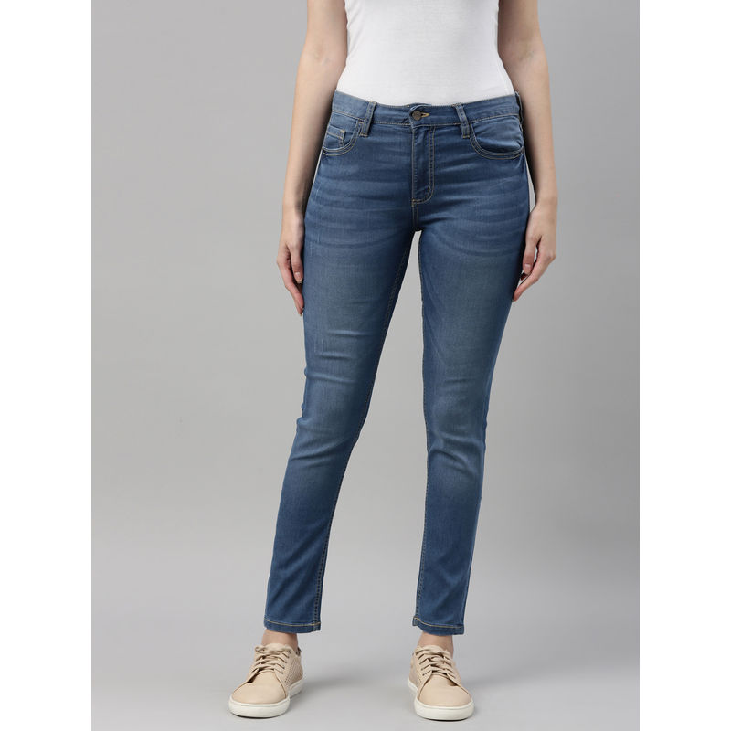 Buy Go Colors Women Light Solid Mid Rise Skinny Jeans - Blue Online