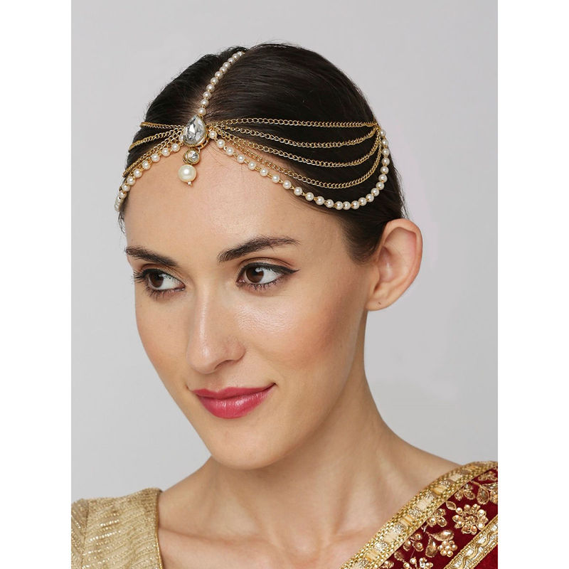 Buy OOMPH Jewellery Gold Kundan and Pearls Maangtikka Matha Patti Online