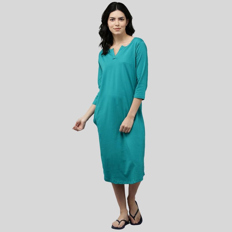 Buy Kryptic Womens Cotton Solid Three Fourth Sleeves Relaxed Fit Maxi ...