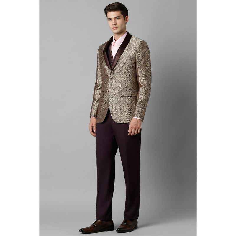 Buy Louis Philippe Men Brown Slim Fit Print Party Suit (Set of 3) Online