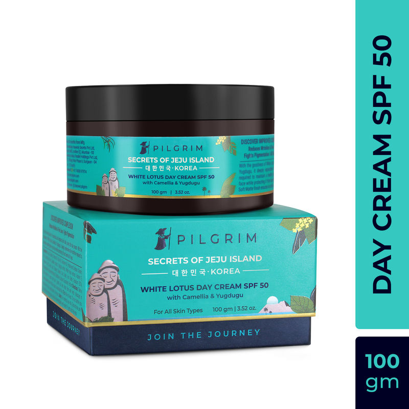 Pilgrim White Lotus Day Cream SPF 50 with Camellia & Yugdugu Review | Nykaa