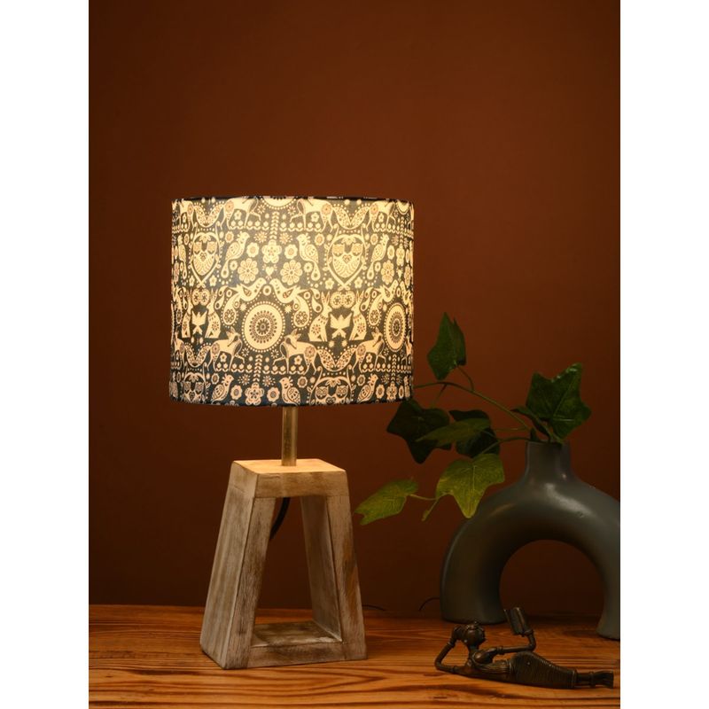 Buy Green Girgit Wooden A-Shape White Lamp with Indian Art Multi-Color ...
