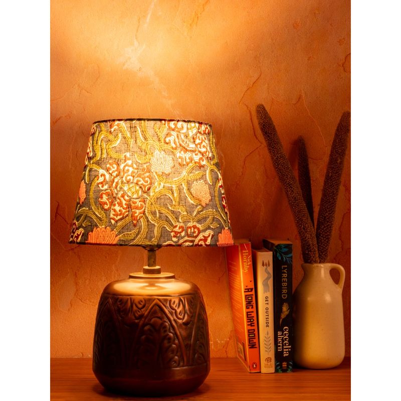Buy Green Girgit Copper Leaf Etched Pot Lamp with Multi-Color Taper ...